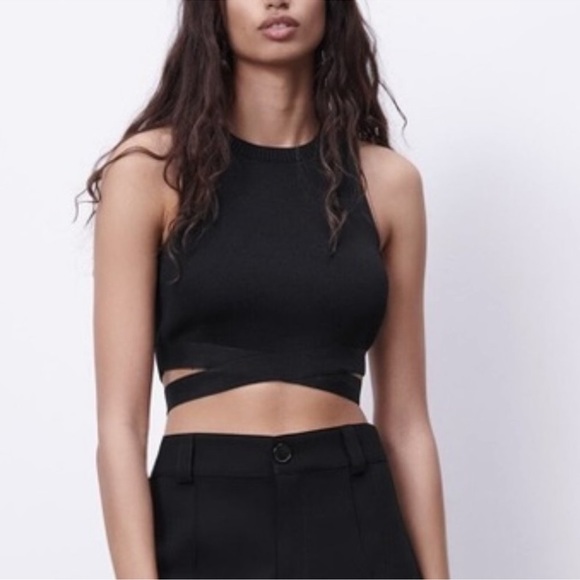 Zara | Tops | Zara Black Knit Crop Top Torso Cross Band Medium | Poshmark